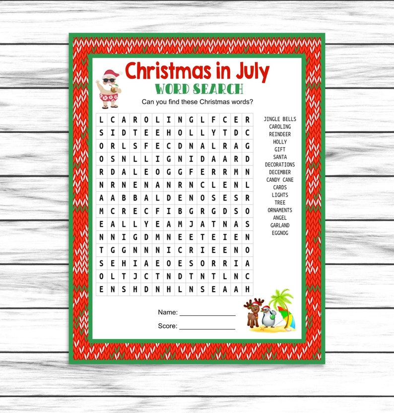 Christmas in July Word Search Party Game Word Find Game for - Etsy