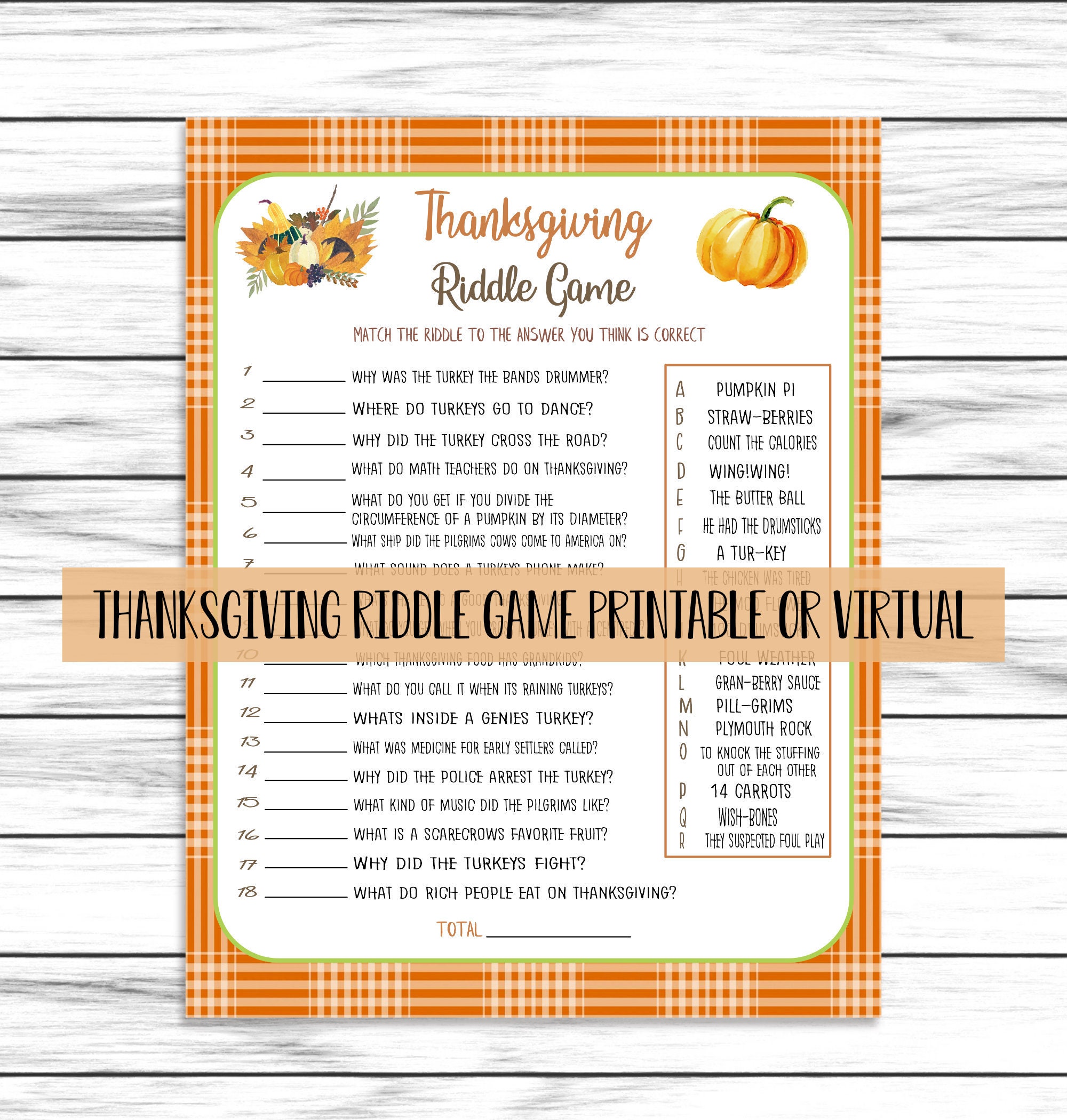 Thanksgiving Game, Printable Thanksgiving Riddle Game, Kid Thanksgiving ...