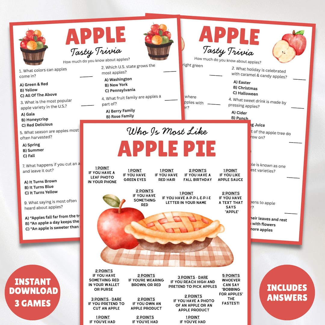 Apple Trivia Game | Fall Autumn Quiz Printable | Apple Picking Game for ...