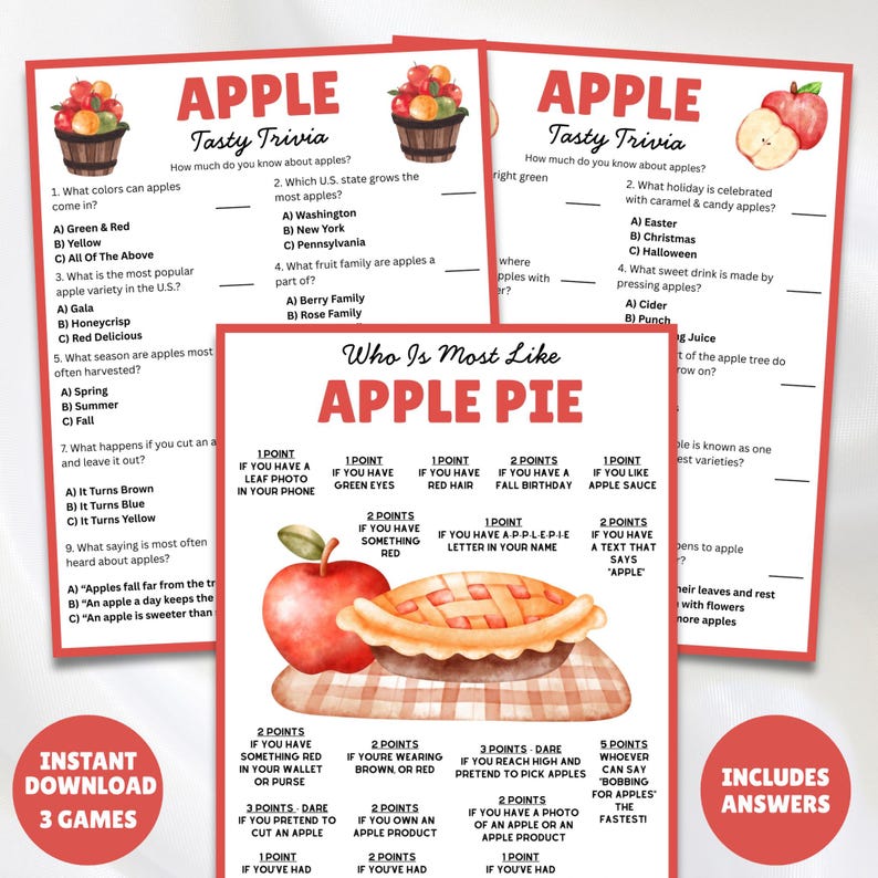 Apple Trivia Game | Fall Autumn Quiz Printable | Apple Picking Game for ...