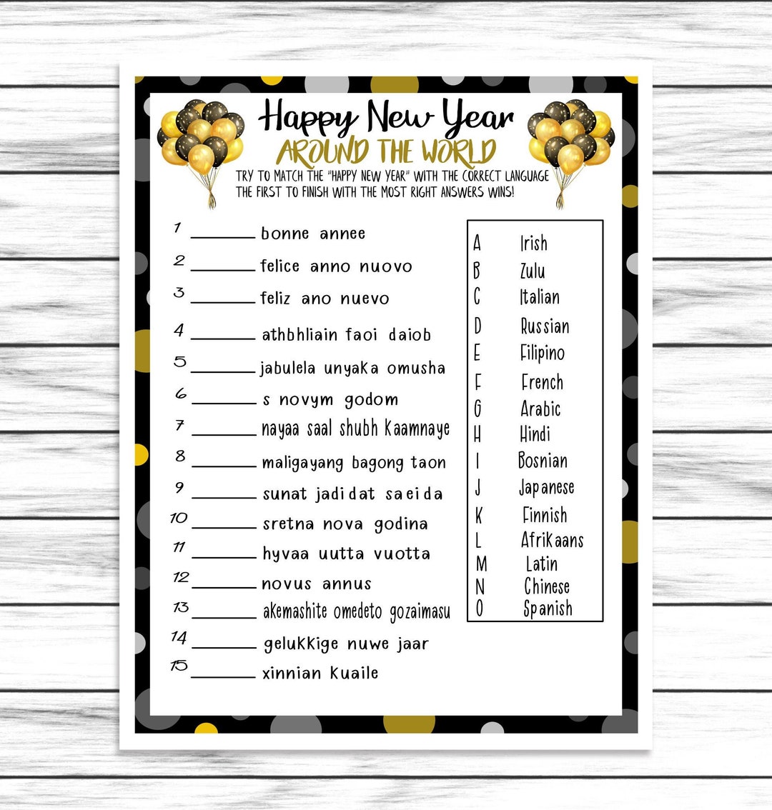 New Years Trivia Quiz Game, Printable or Virtual Holiday Party Game for ...