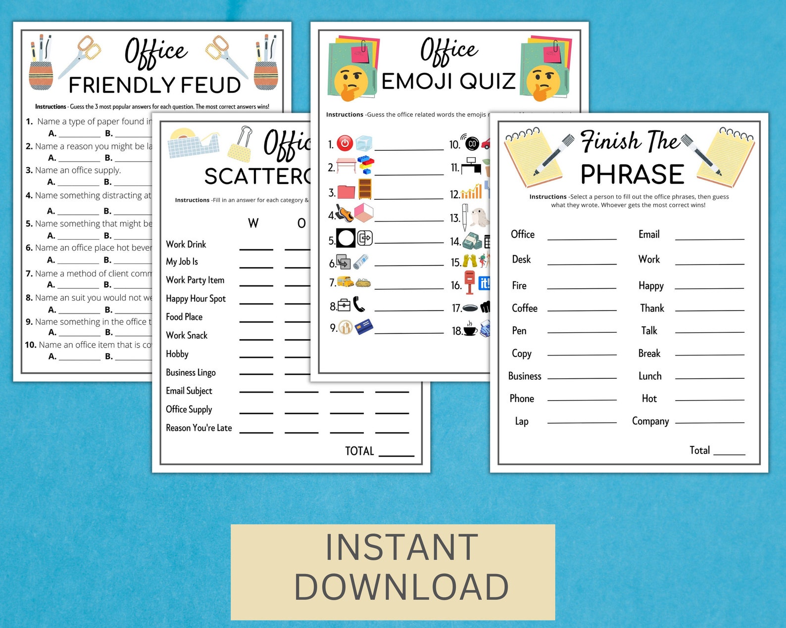Editable Office Party Games Bundle | Printable Quizzes Work Team ...