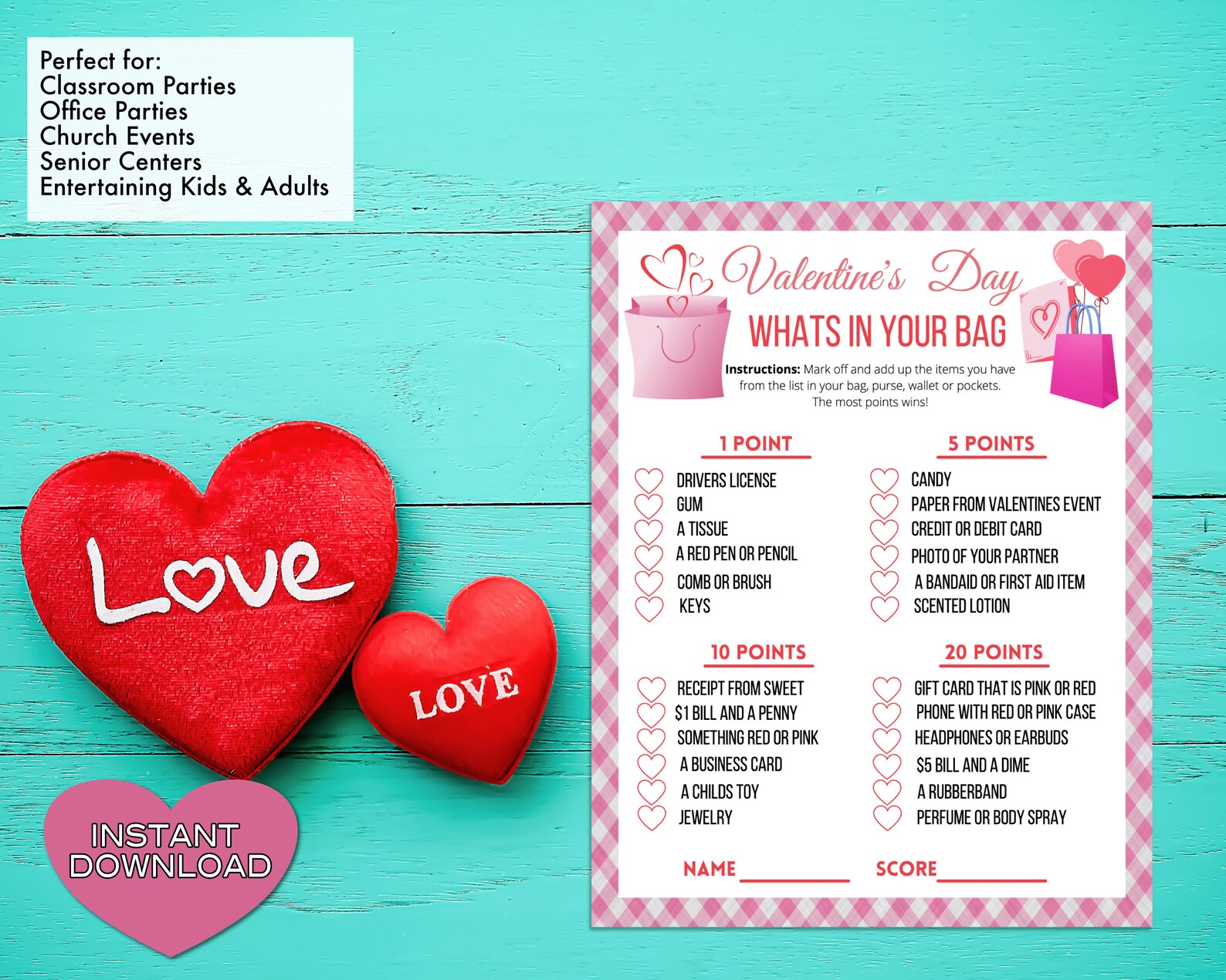 Valentines Whats in Your Purse Bag Game classroom Office | Etsy