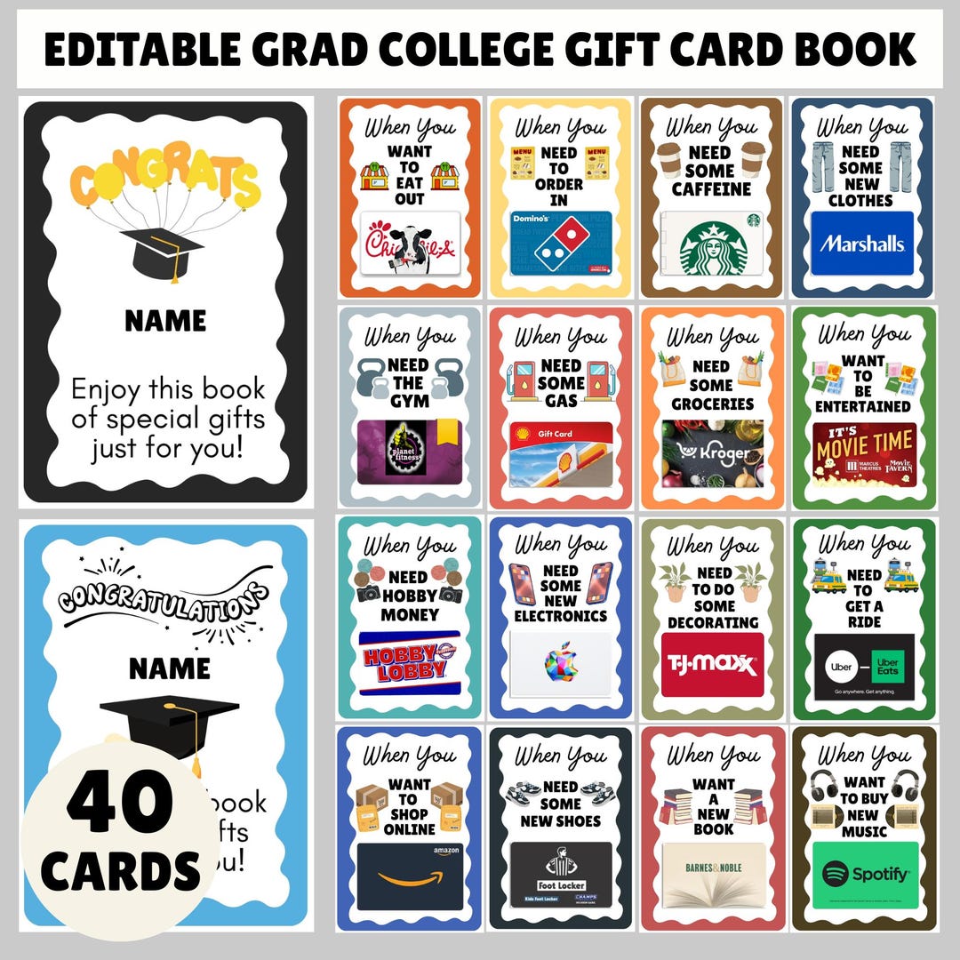 Editable Graduation College Gift Card Book Template | Customize DIY ...