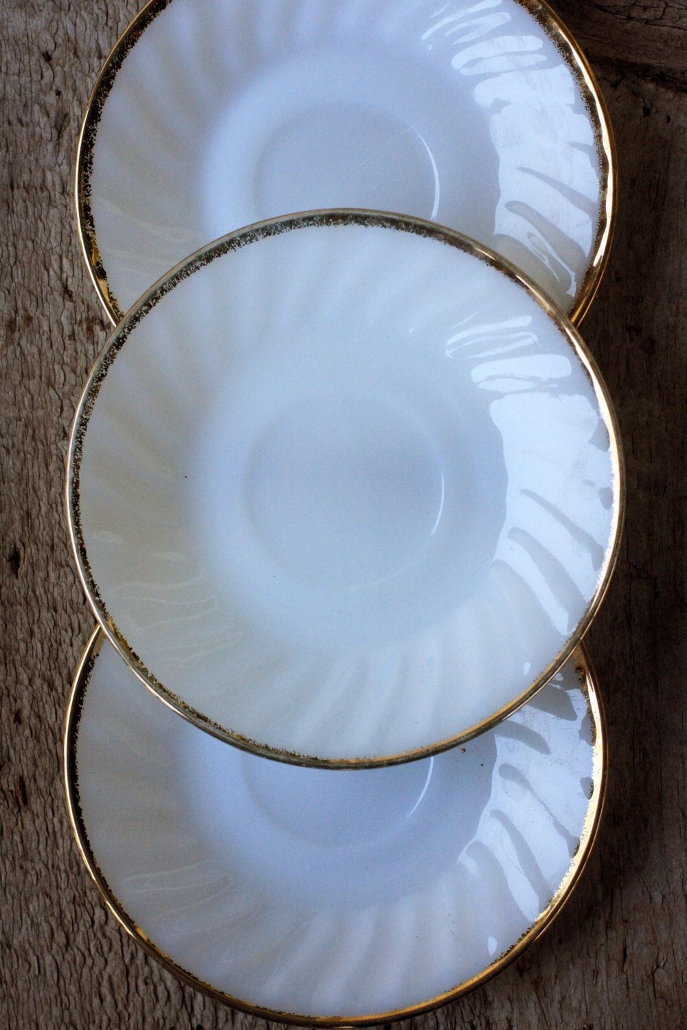 Set of 3, Vintage Fire King Milk Glass Saucers W Gold Trim - Etsy