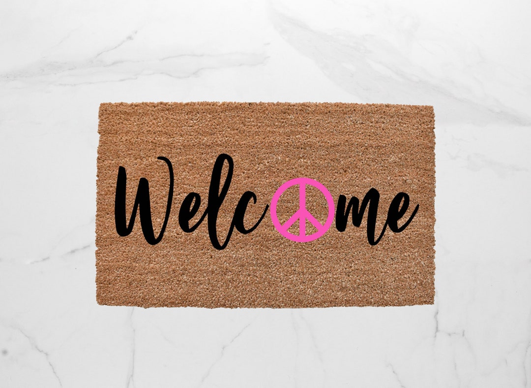Peace Sign Doormat, Welcome Doormat, Front Door Mat, Be Groovy or Leave ...