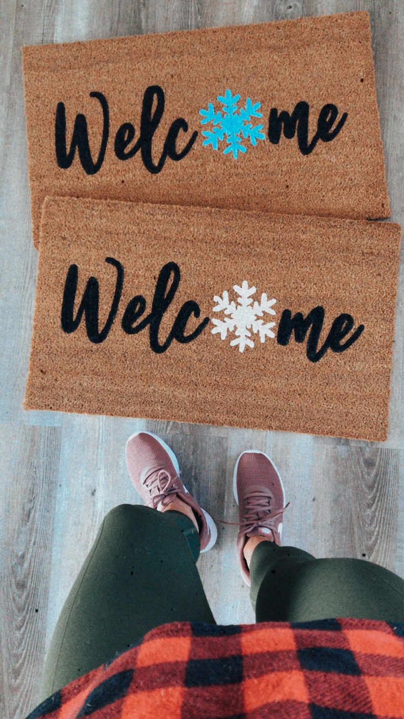 Welcome Snowflake Doormat Winter Doormat Welcome Mat Winter - Etsy