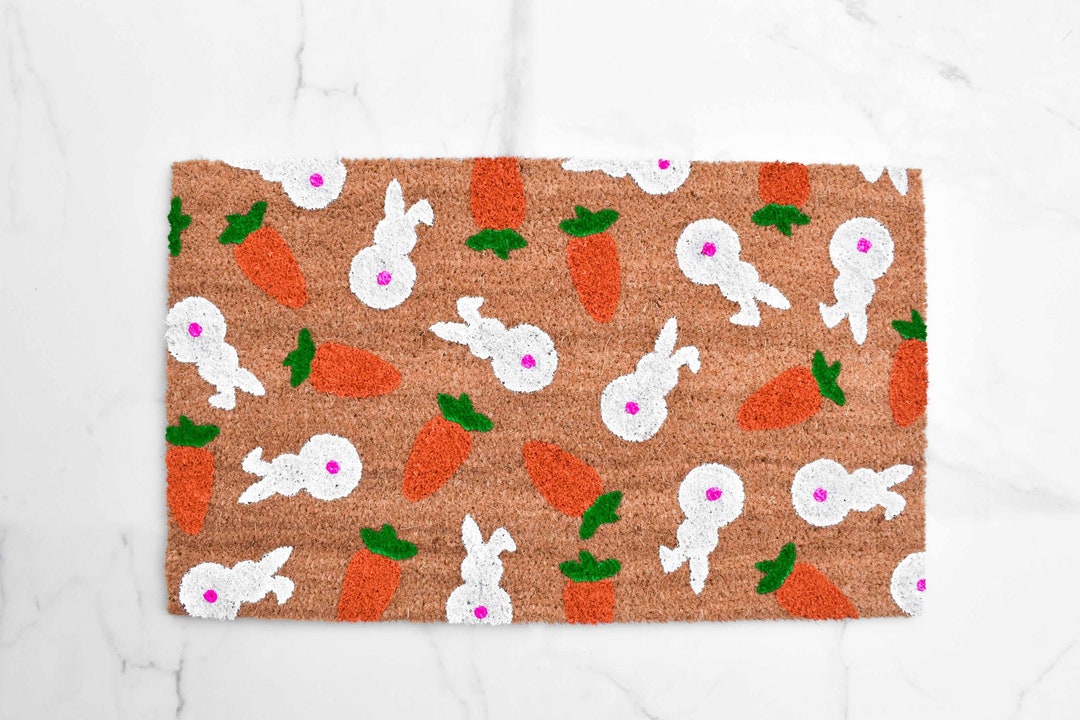Bunny and Carrot Doormat, Easter Doormat, Cute Doormat, Welcome Mat ...
