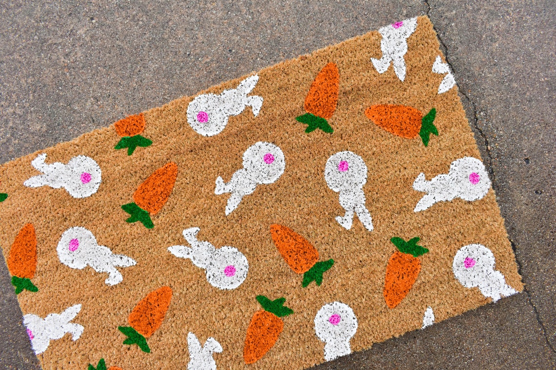 Bunny and Carrot Doormat Easter Doormat Cute Doormat - Etsy