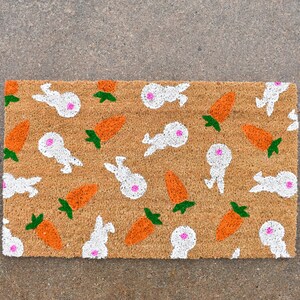 Bunny and Carrot Doormat, Easter Doormat, Cute Doormat, Welcome Mat ...
