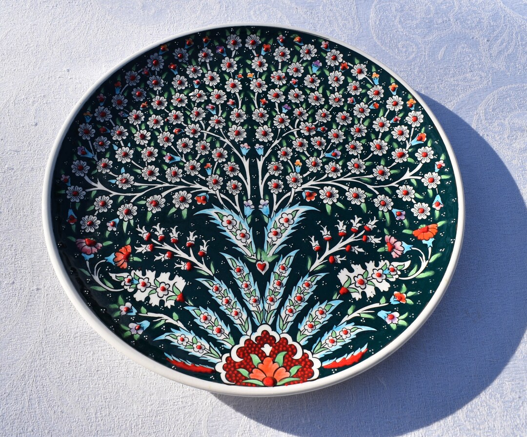 Forest Green Ceramic Platter, Tree of Life, Large Serving Plate or Wall ...