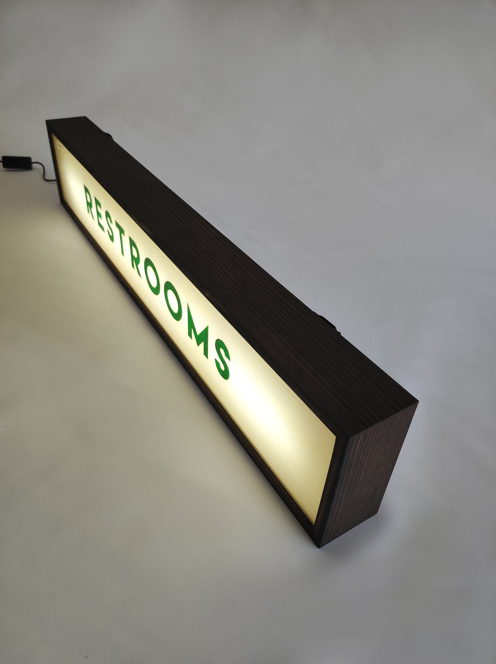 Lighted Restrooms Sign, Artisan Hand-painted Green Lettering in Hand ...