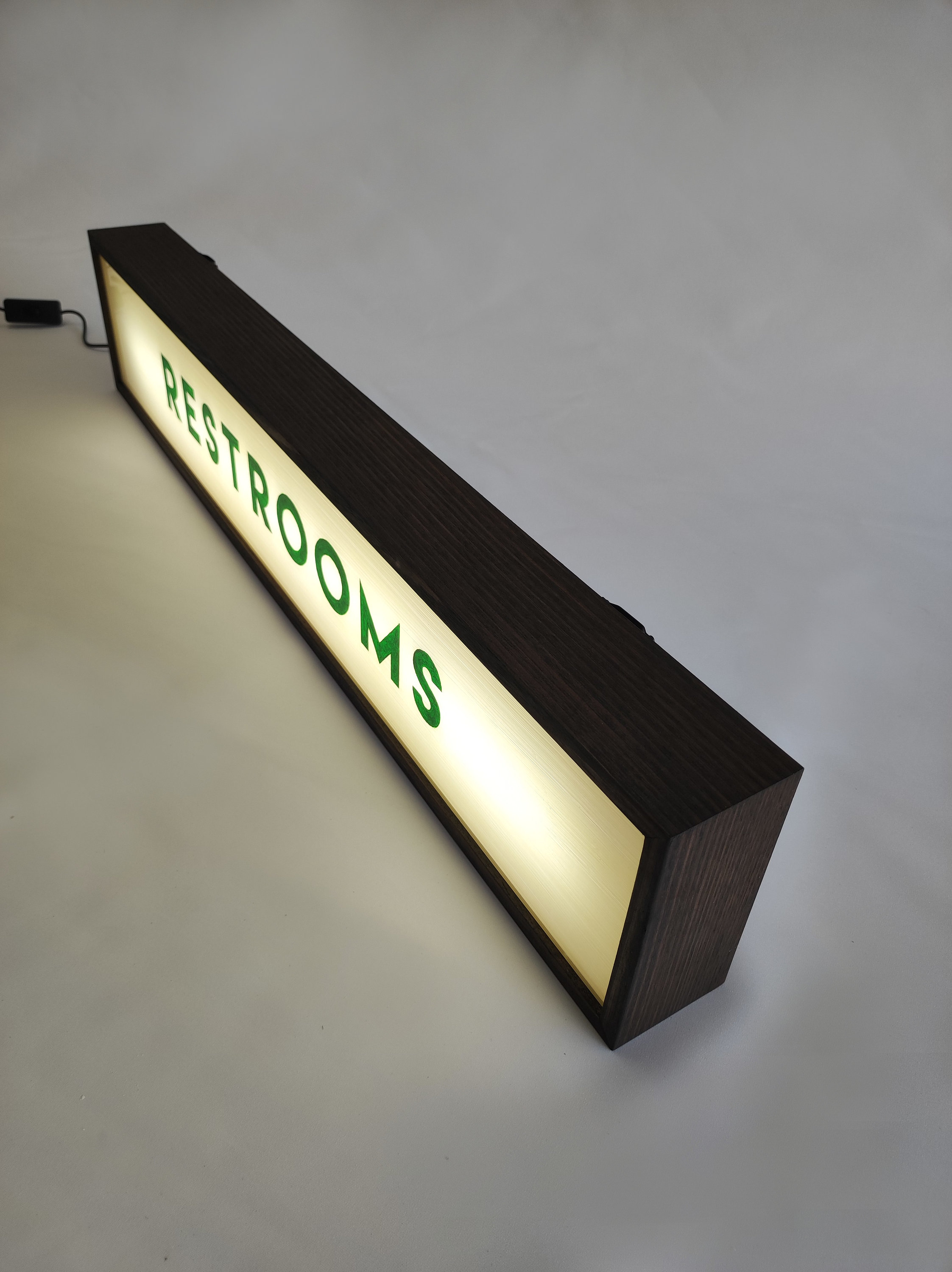 Lighted Restrooms Sign, Artisan Hand-painted Green Lettering in Hand ...