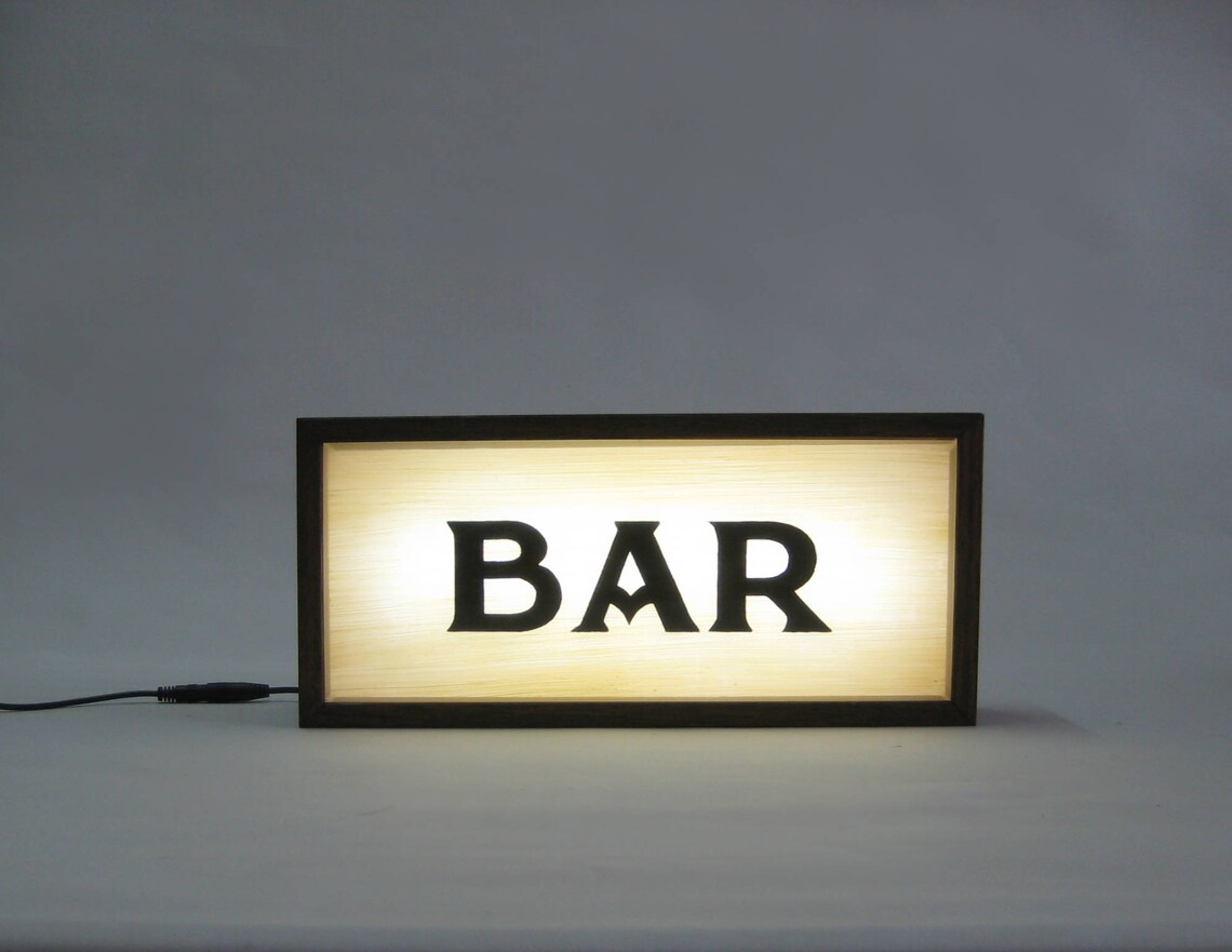 Light up BAR Sign, Handcrafted Wooden Light Box Sign for Home Bar ...