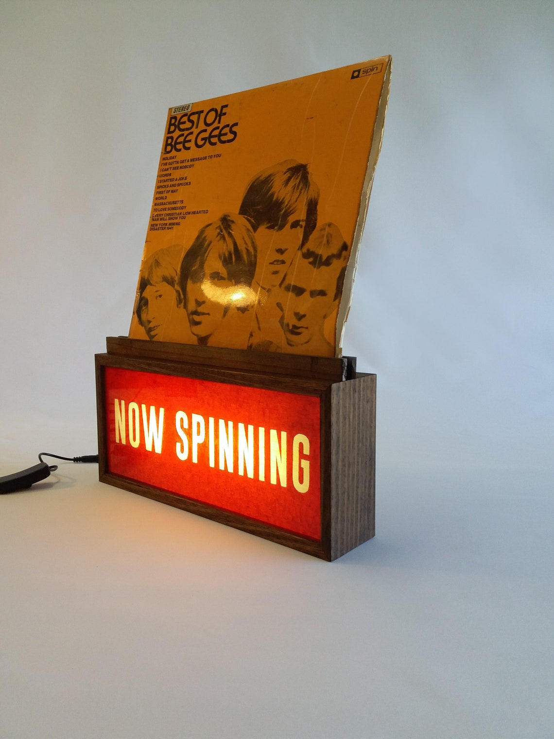 Now Spinning Record Stand With Lightbox Sign in Red, Handmade Vinyl ...