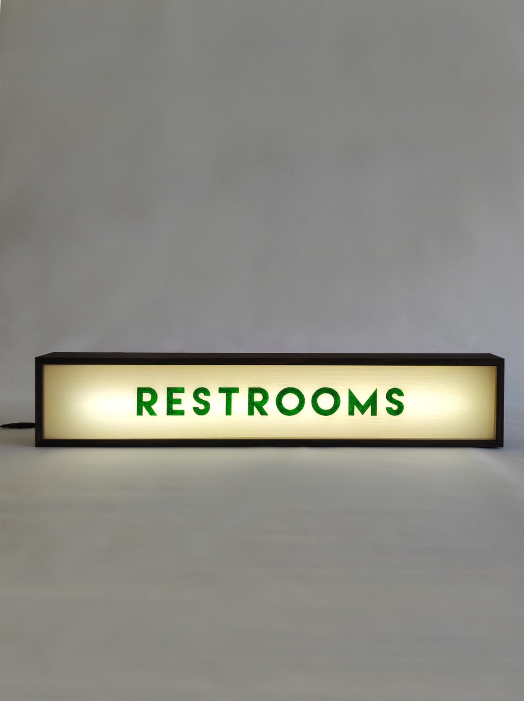 Lighted Restrooms Sign, Artisan Hand-painted Green Lettering in Hand ...
