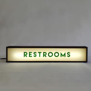 Lighted Restrooms Sign, Artisan Hand-painted Green Lettering in Hand ...