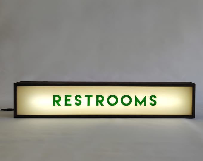 Lighted Restrooms Sign, Artisan Hand-painted Green Lettering in Hand ...