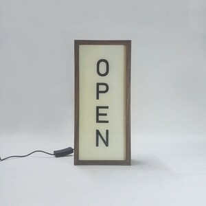 Vertical Open Sign Light, Handcrafted Wooden Lightbox, Unique ...