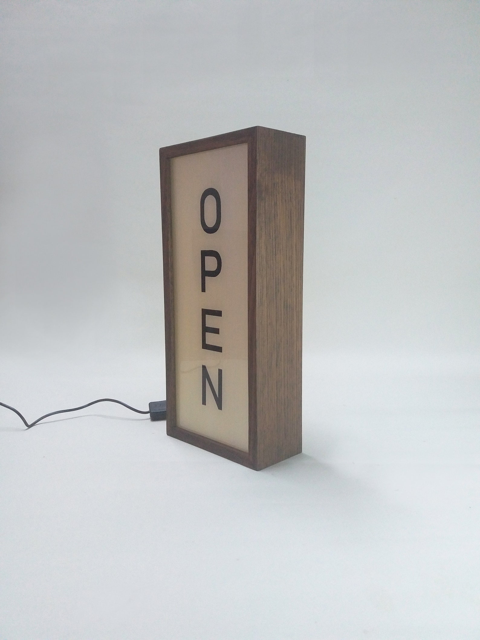 Vertical Open Sign Light, Handcrafted Wooden Lightbox, Unique ...