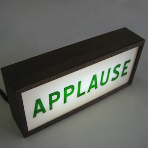 APPLAUSE Lightbox Sign, Green Typeface Retro Wooden Lighted Hand ...
