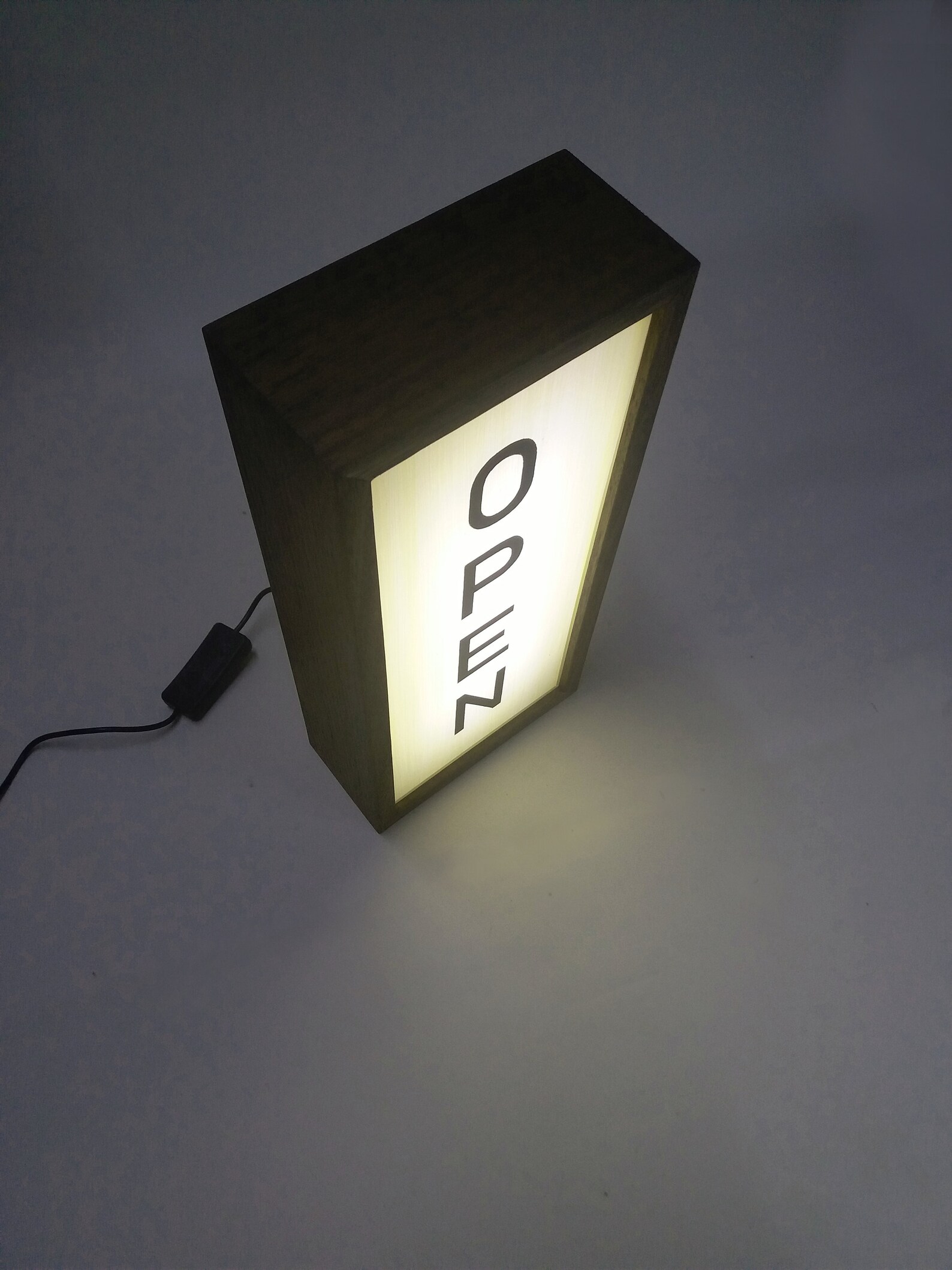 Vertical Open Sign Light, Handcrafted Wooden Lightbox, Unique ...