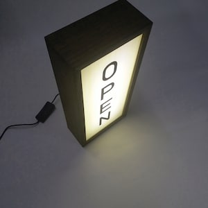 Vertical Open Sign Light, Handcrafted Wooden Lightbox, Unique ...