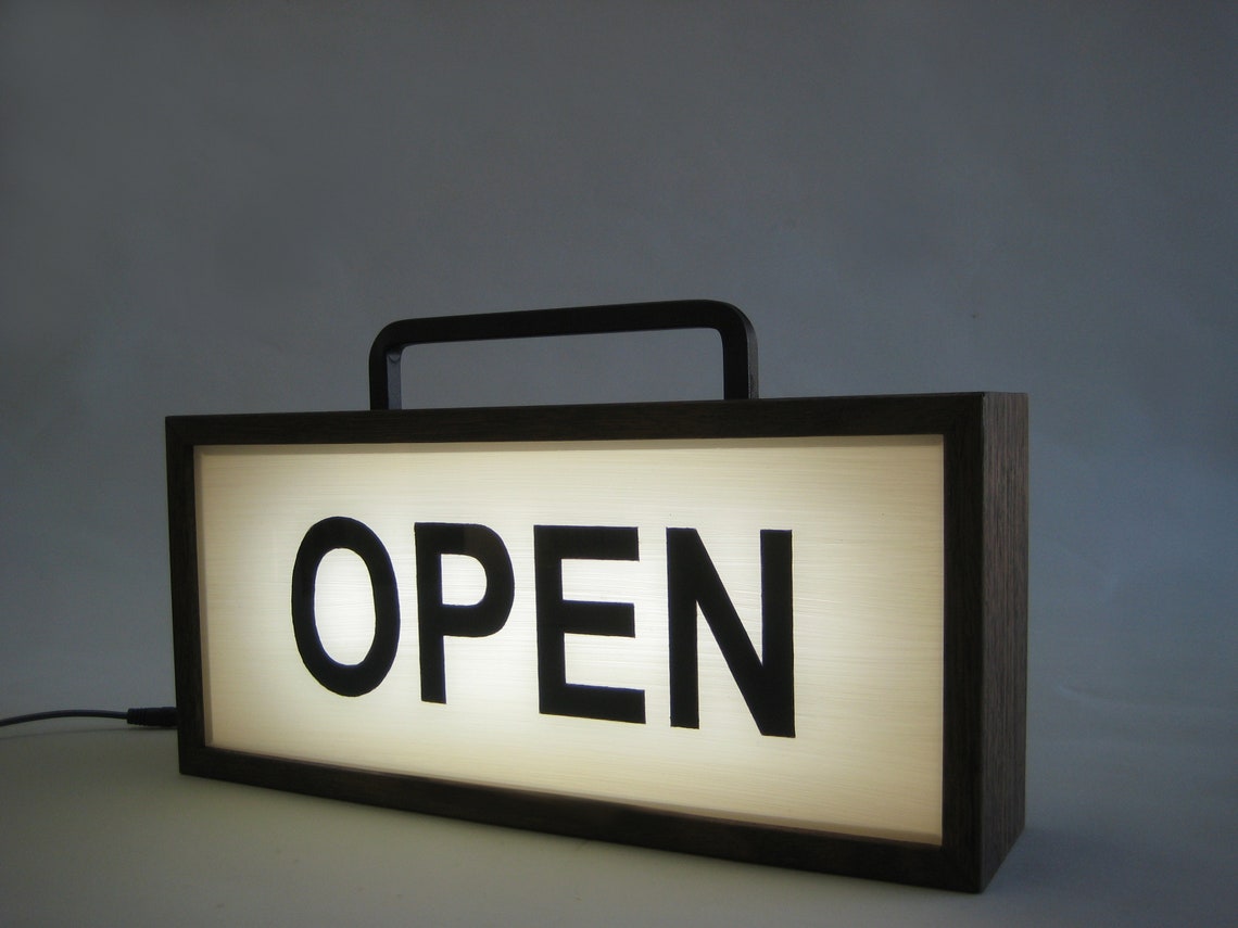 Open Sign Light, Handcrafted Wooden Lightbox Sign With Handle, Lighted ...