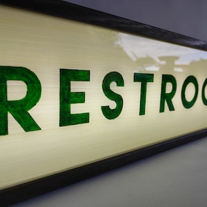 Lighted Restrooms Sign, Artisan Hand-painted Green Lettering in Hand ...