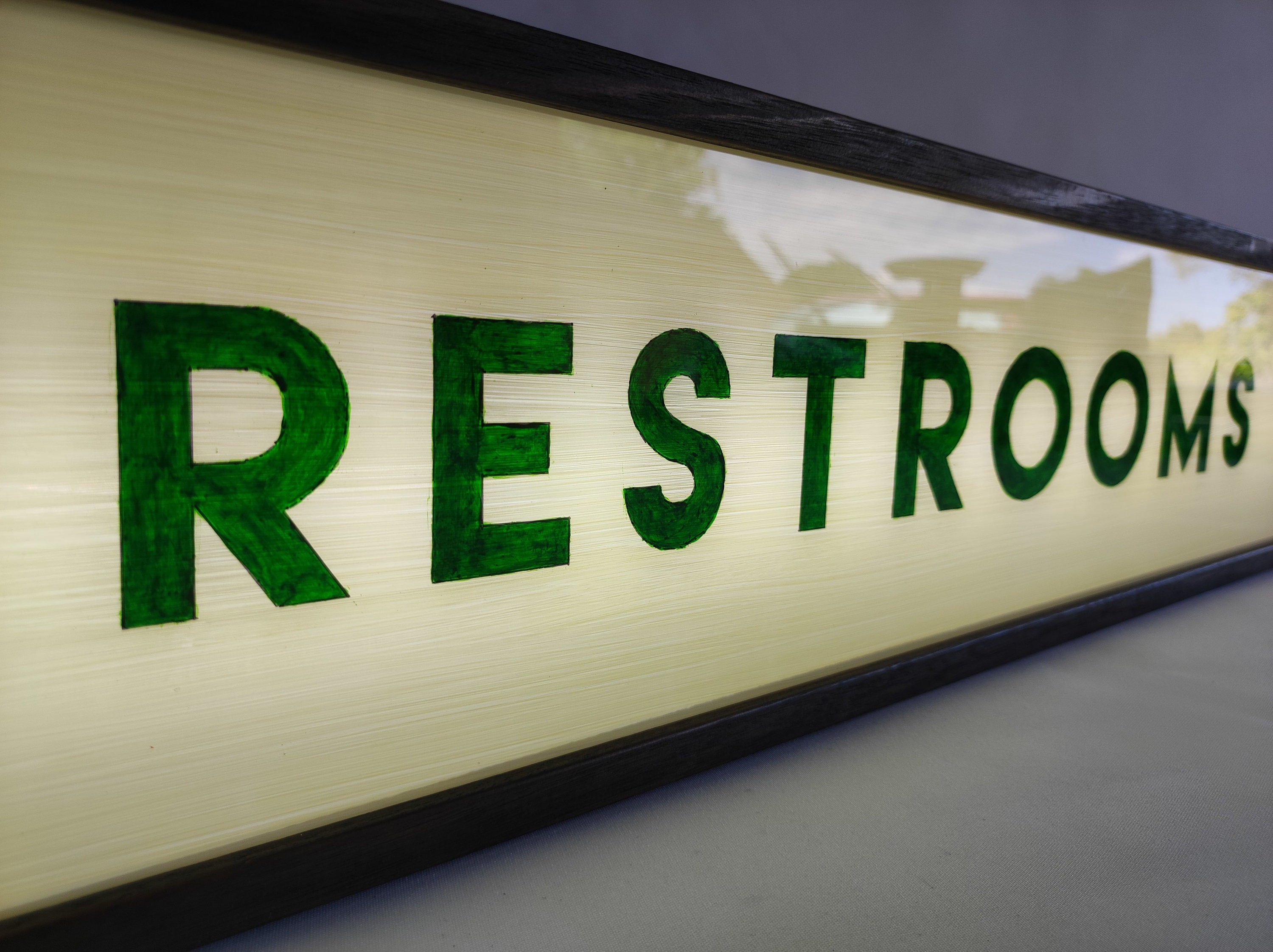 Lighted Restrooms Sign, Artisan Hand-painted Green Lettering in Hand ...
