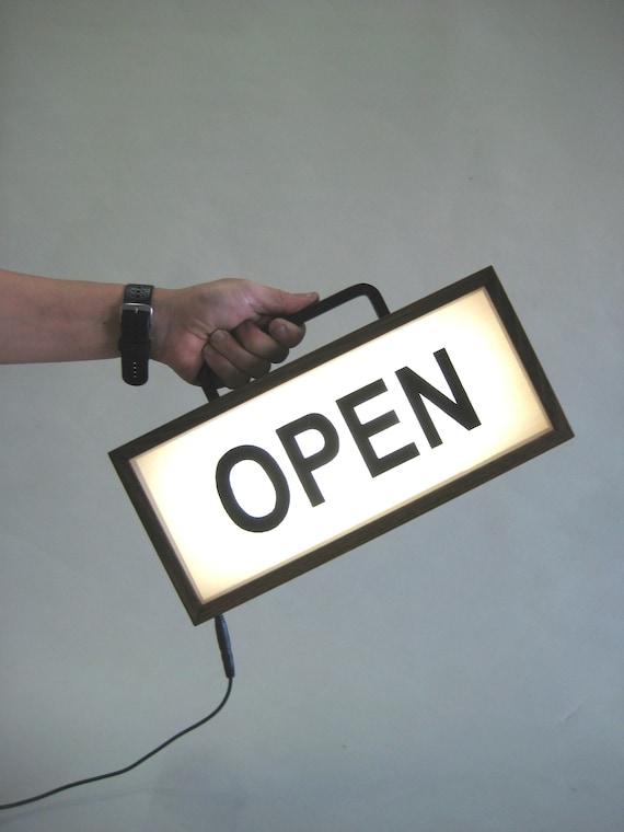 Open Sign Light Handcrafted Wooden Lightbox Sign With Handle | Etsy