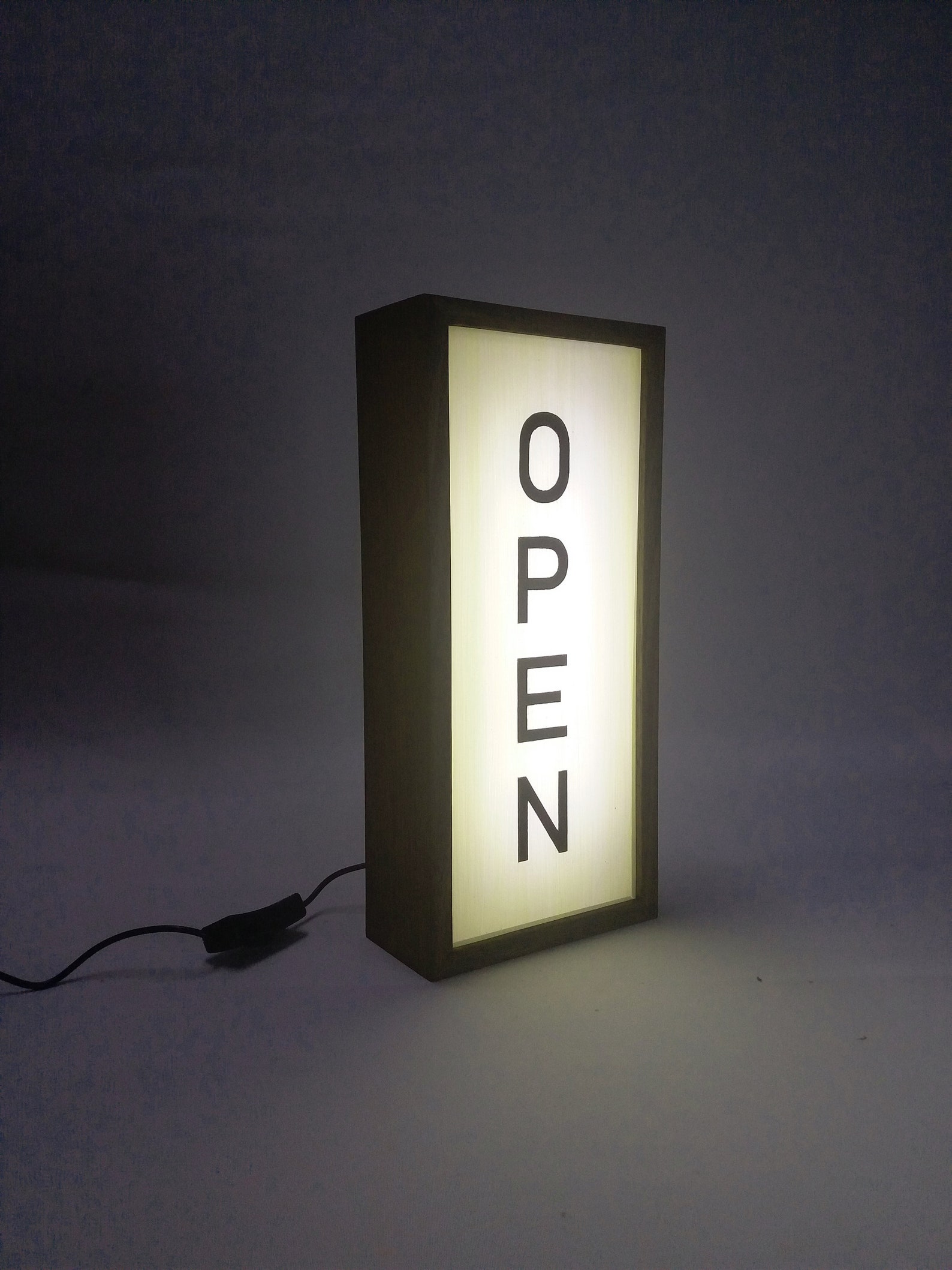 Vertical Open Sign Light, Handcrafted Wooden Lightbox, Unique ...