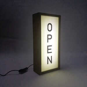 Vertical Open Sign Light, Handcrafted Wooden Lightbox, Unique ...