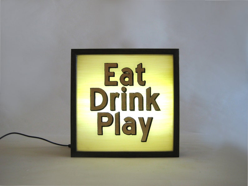 Light up Gold Leaf Gilded Signs EAT DRINK PLAY Handcrafted - Etsy UK