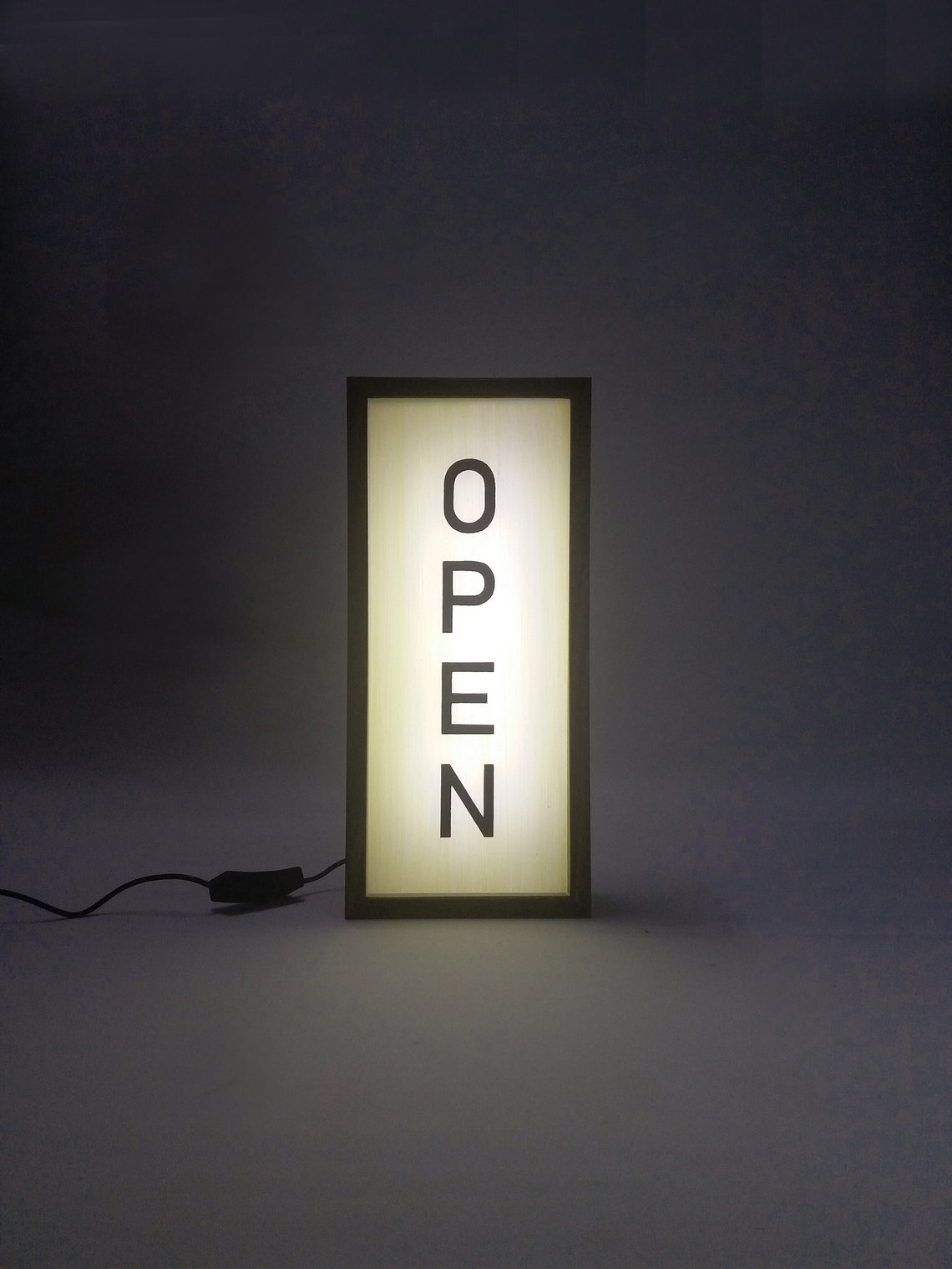 Vertical Open Sign Light, Handcrafted Wooden Lightbox, Unique ...