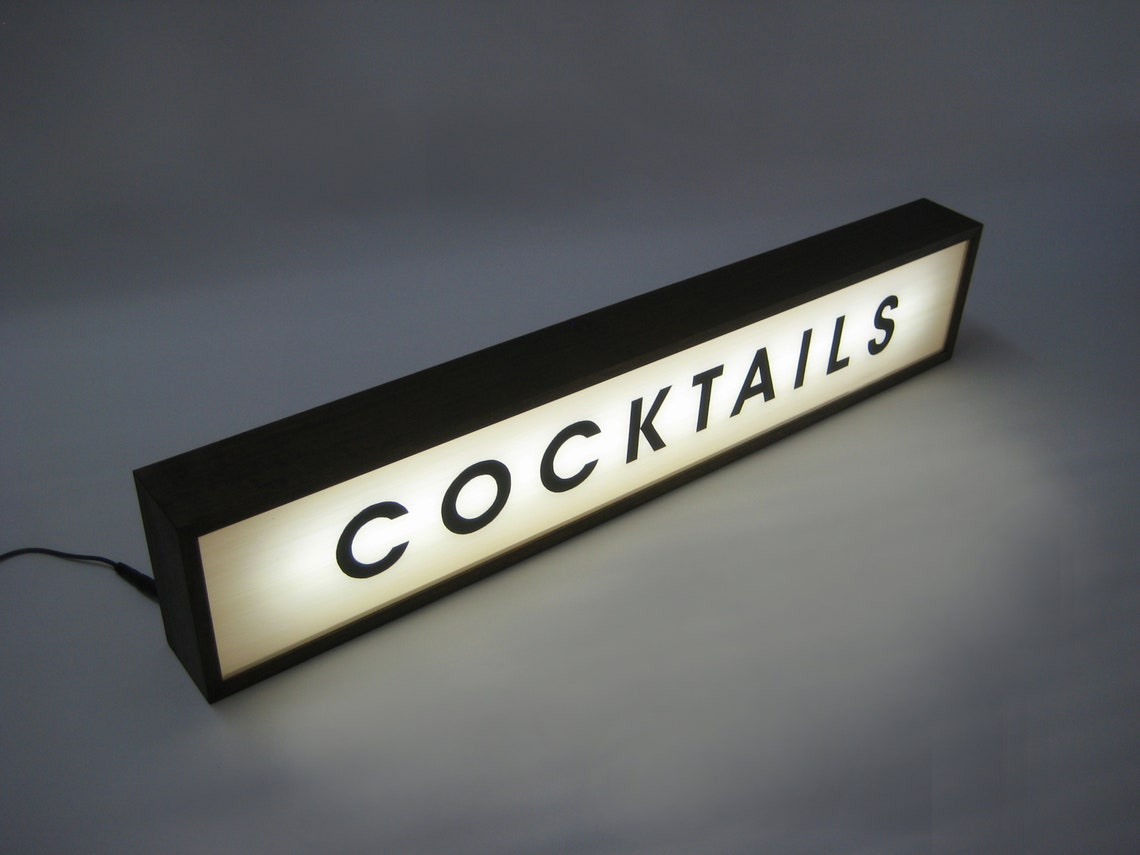 Cocktails Light Sign for Classic Style Bar Area Decor, Custom Business ...