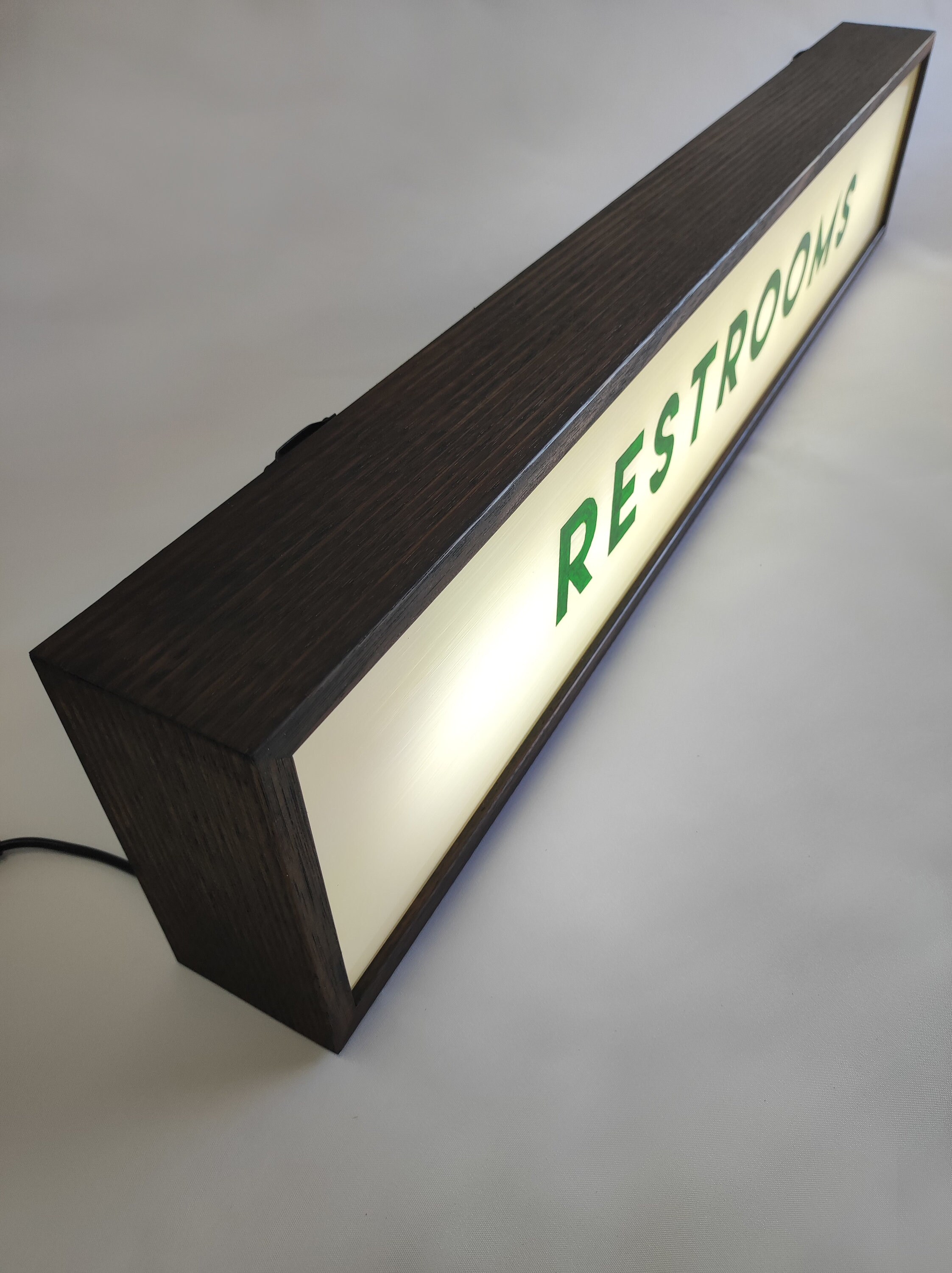 Lighted Restrooms Sign, Artisan Hand-painted Green Lettering in Hand ...