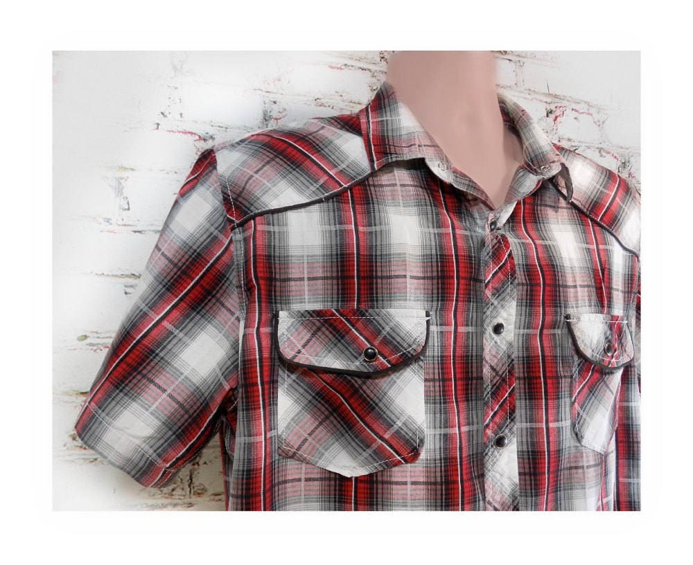 Cowboy Shirt, Men's Grey Red Shirt, Long Sleeve Shirt, Men's Plaid ...