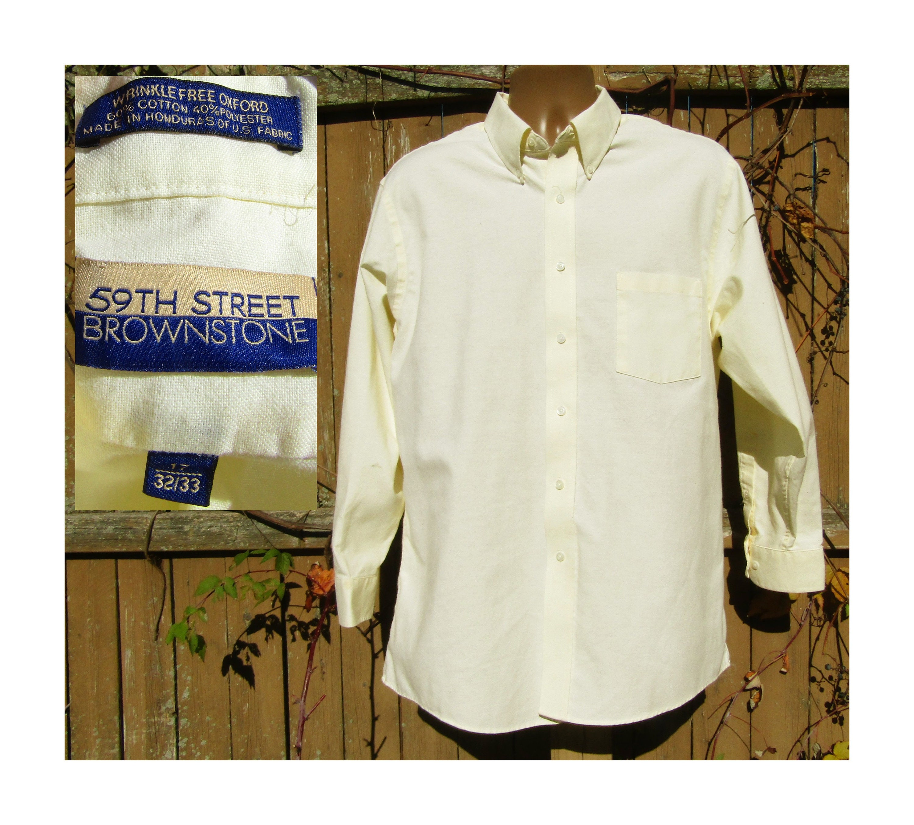 Vintage Dress Shirt Men yellow Long Sleeve Shirt Button Down - Etsy