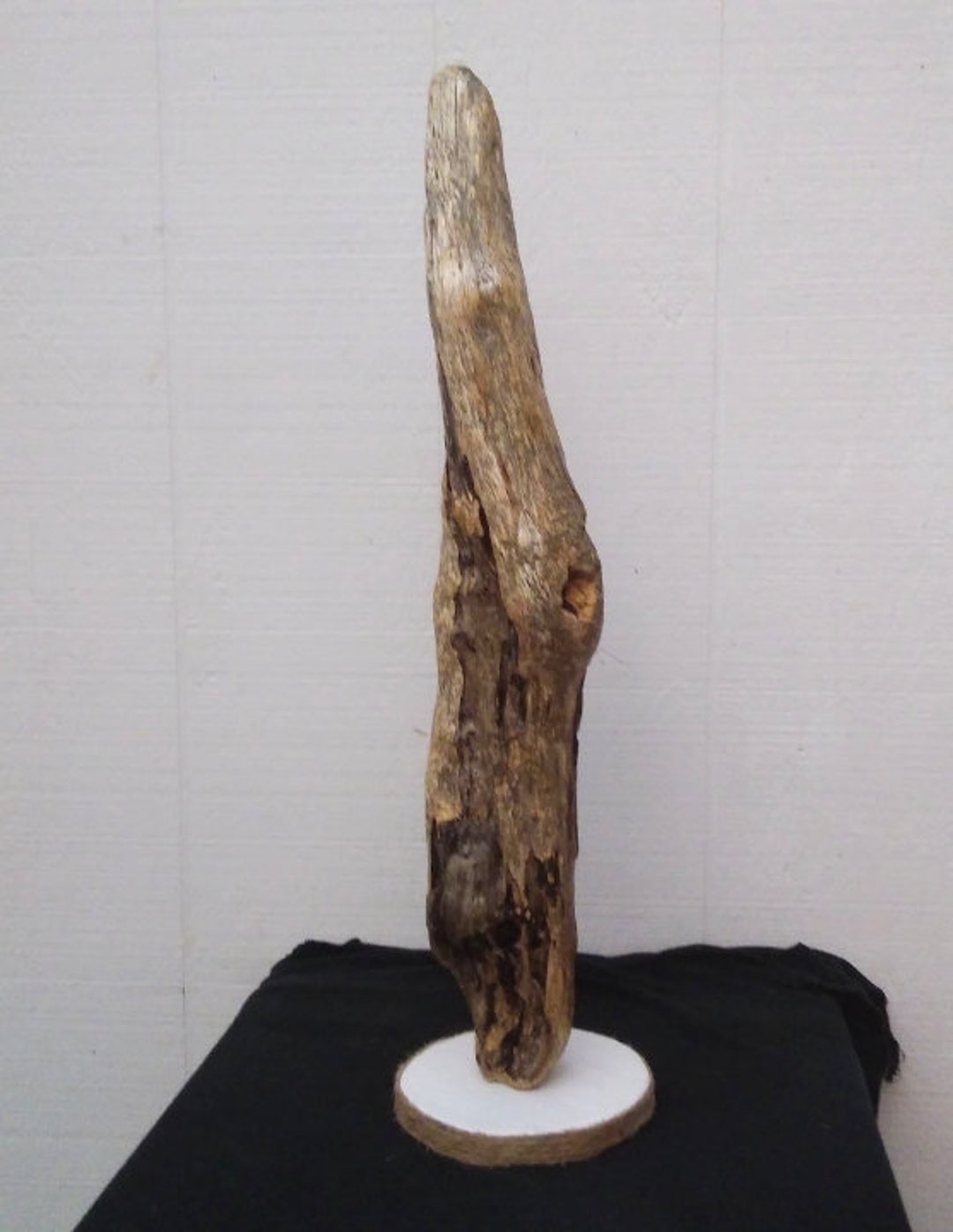 Tall Rustic Wood Sculpture on White Base Abstract Driftwood Art Mantel ...