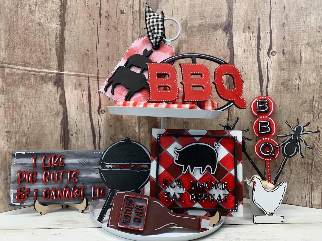 Summer BBQ Tier Tray Set, Barbecue Decor Bundle, Grill Gift for Father ...