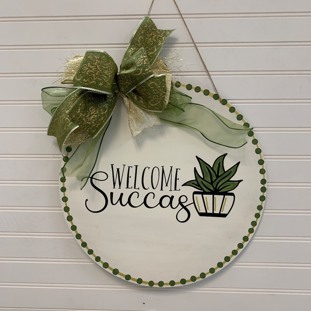 Welcome Succas Door Hanger: Hand-painted Succulent Decor - Etsy