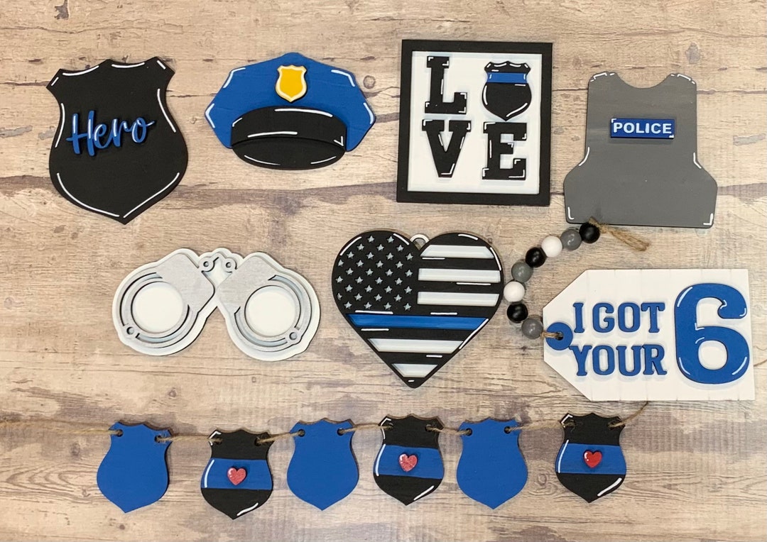 Police Tiered Tray Set Bundle, Thin Blue Line Decor Set, Back the Blue ...