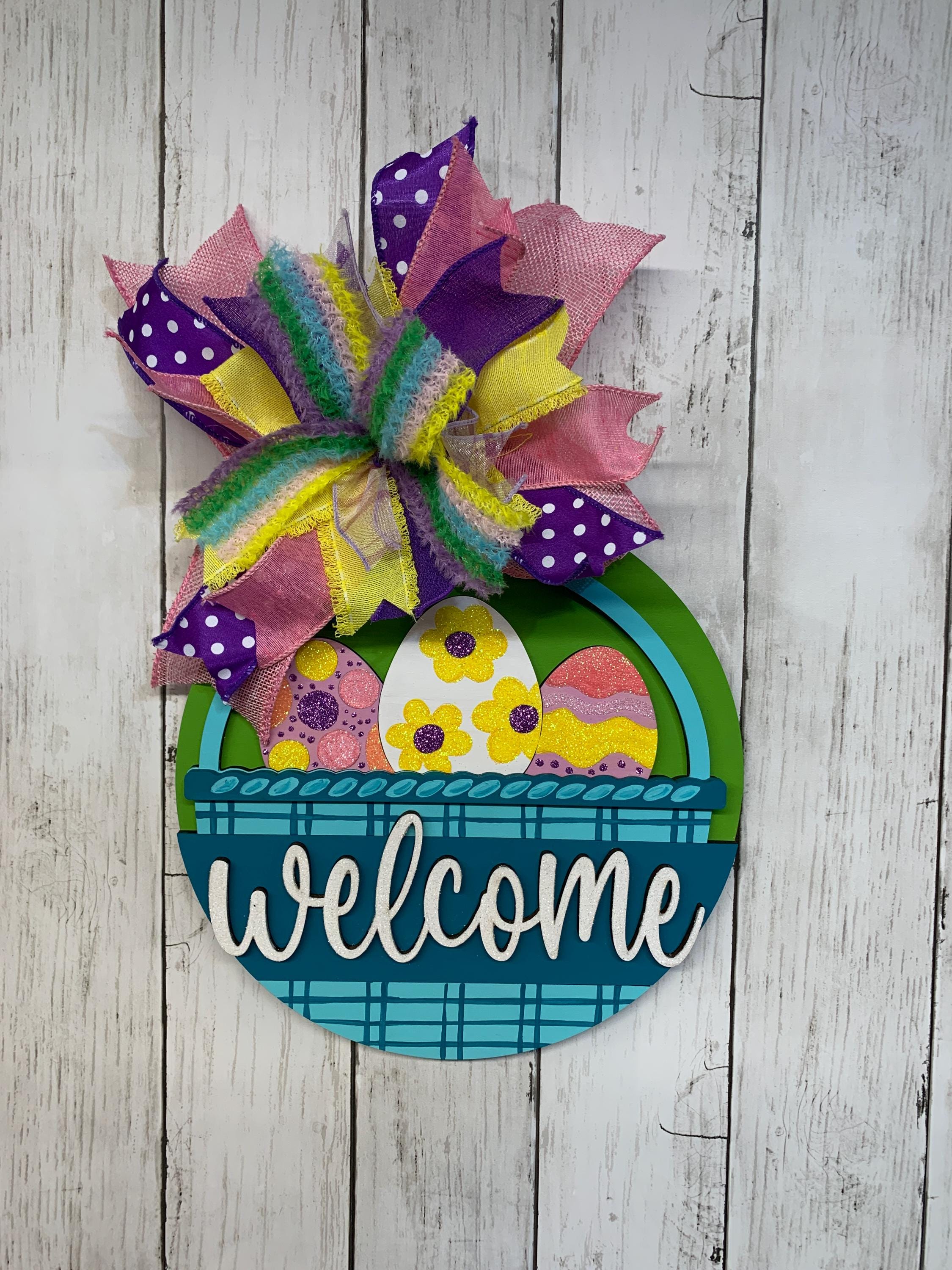 Easter Basket Door Hanger, Easter Welcome Door Sign, Spring Front Door ...
