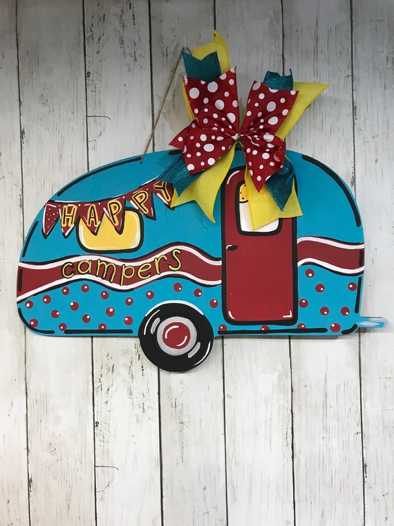 Wooden Happy Camper Door Decor Travel Trailer Door Hanger | Etsy