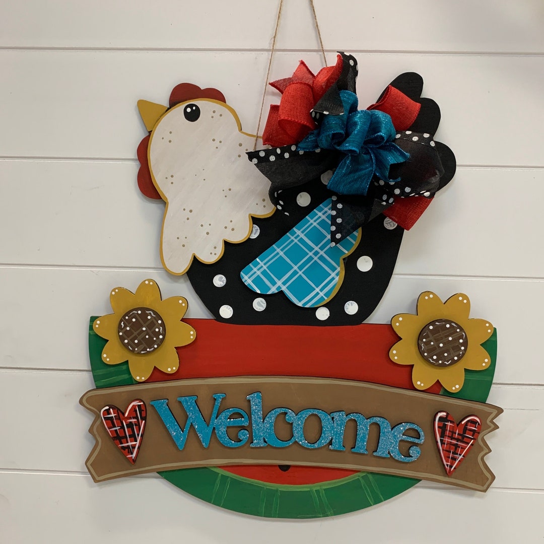 Chicken Welcome Sign for Front Door, Gift for Chicken Lover, Farmhouse ...