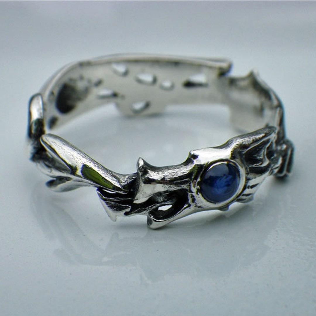 Dragon Ring, Sterling Silver and Sapphire Dragon Ring, Mythical ...
