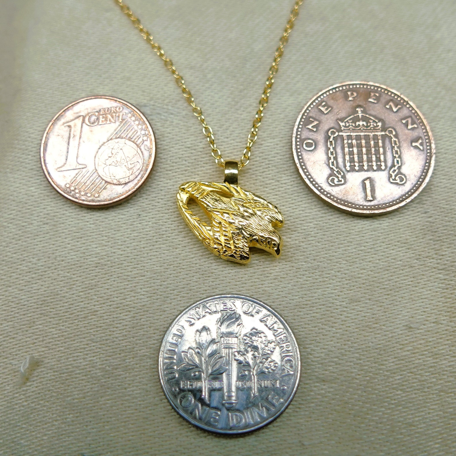 Gold Vermeil Falcon Charm Pendant and Chain. Hand Made in the UK by ...