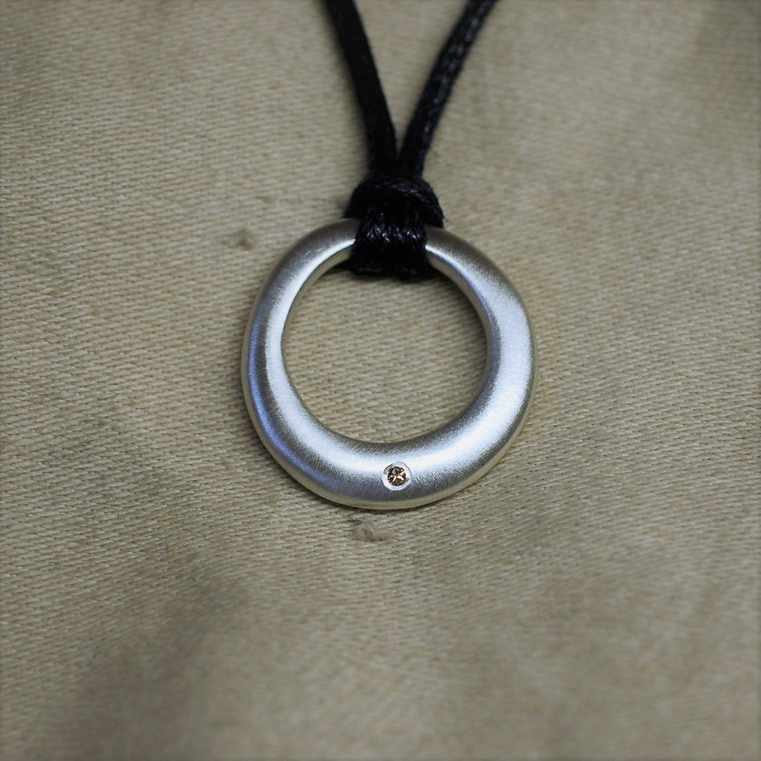 Solid Sterling Silver and Diamond Adder Stone or Hag Stone Pendant ...