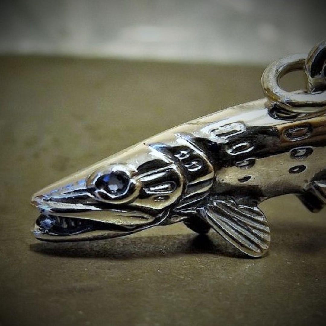 Sterling Silver Pike Necklace, Gemstone Eye, Angling Gift, Made in the ...